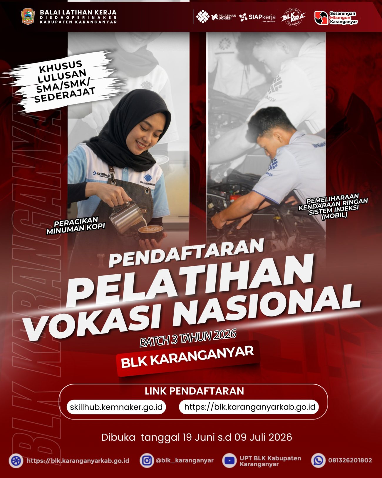 Pendaftaran Pelatihan Vokasi Nasional Batch III BLK Karanganyar Tahun 2026